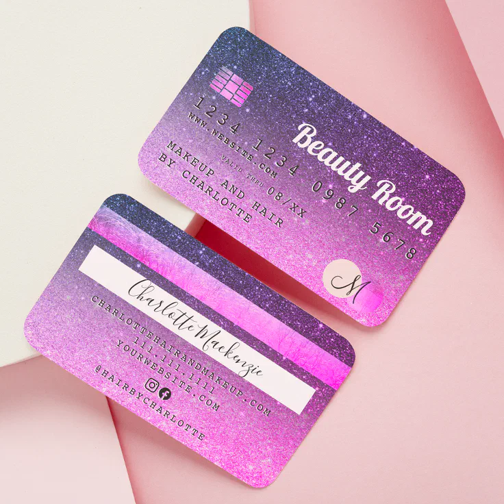 Credit card purple pink glitter beauty | Zazzle