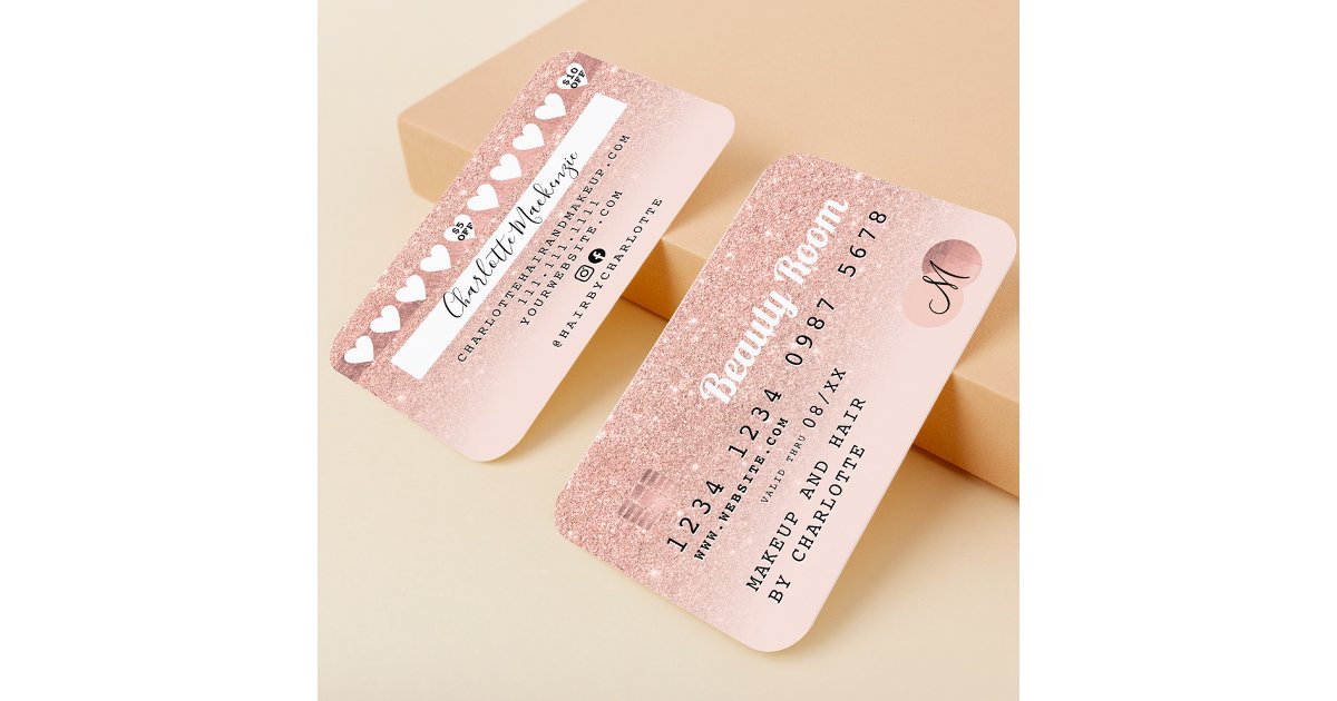 Credit card rose gold blush pink glitter loyalty | Zazzle