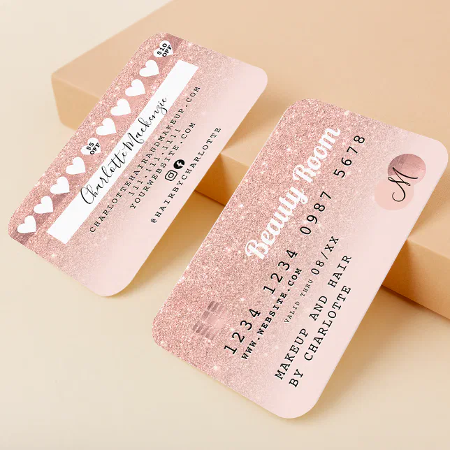 Credit card rose gold blush pink glitter loyalty | Zazzle