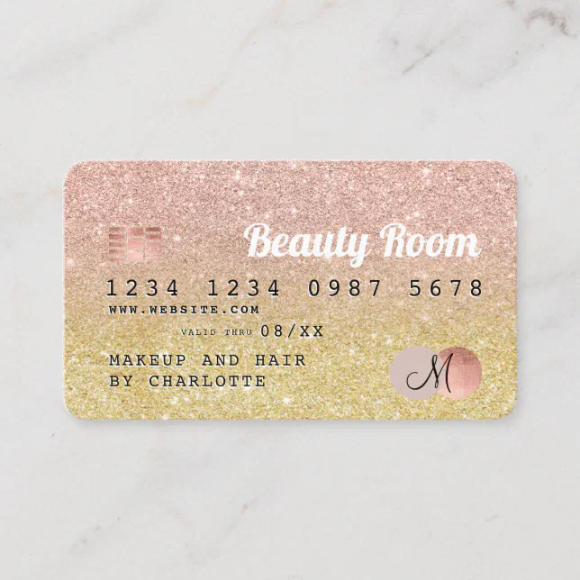 Credit card rose gold glitter gold beauty | Zazzle