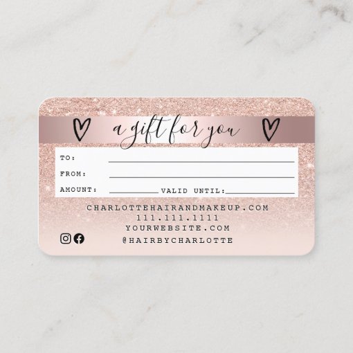 Credit card rose gold glitter ombre gift card | Zazzle