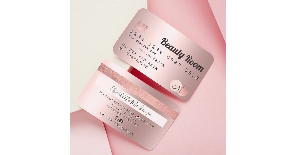 Credit card rose gold metallic beauty monogram | Zazzle