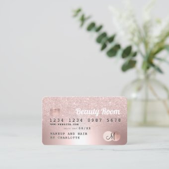 Credit card rose gold metallic glitter loyalty | Zazzle
