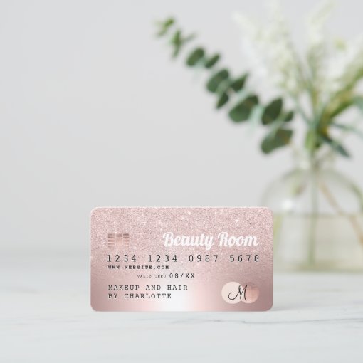 Credit card rose gold metallic glitter loyalty | Zazzle