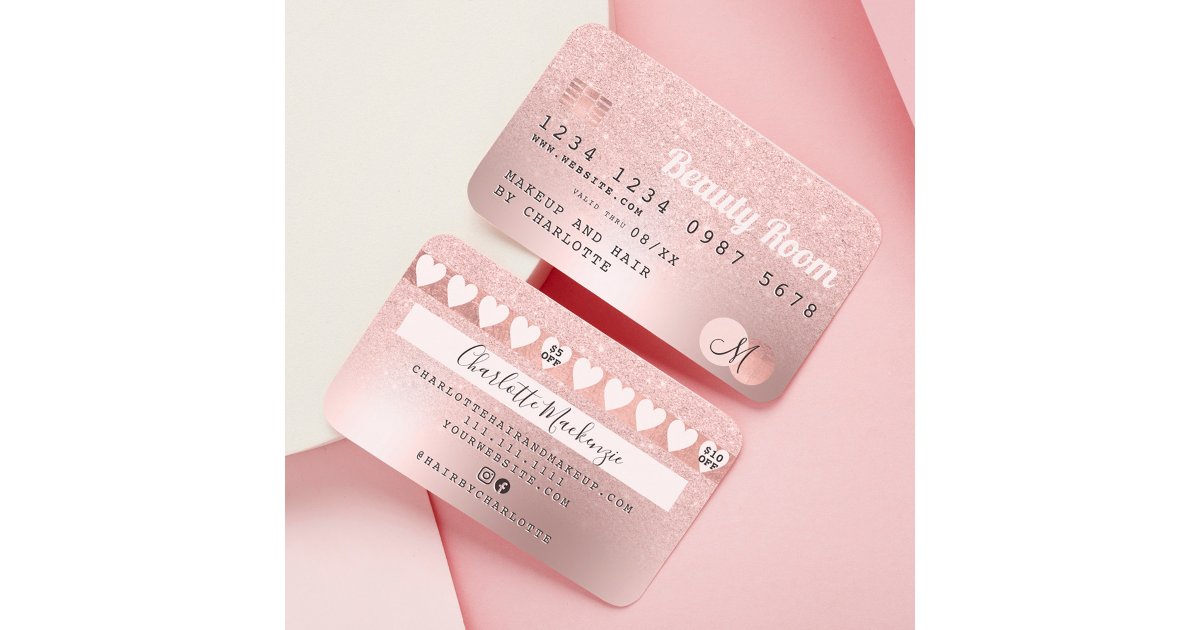 Credit card rose gold metallic glitter loyalty | Zazzle