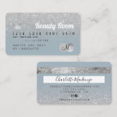 Credit card silver glitter beauty blue monogram | Zazzle