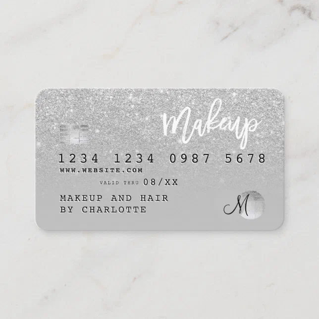 Credit card silver glitter gray monogram | Zazzle