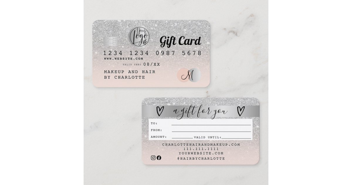 Credit card silver glitter ombre gray gift card | Zazzle