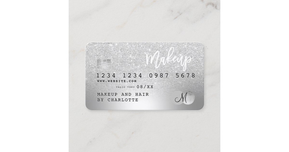 Credit card silver metallic glitter hair monogram | Zazzle
