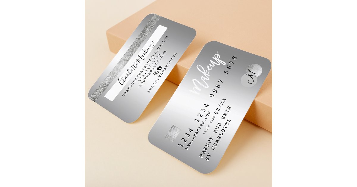 Credit card silver metallic makeup hair monogram | Zazzle