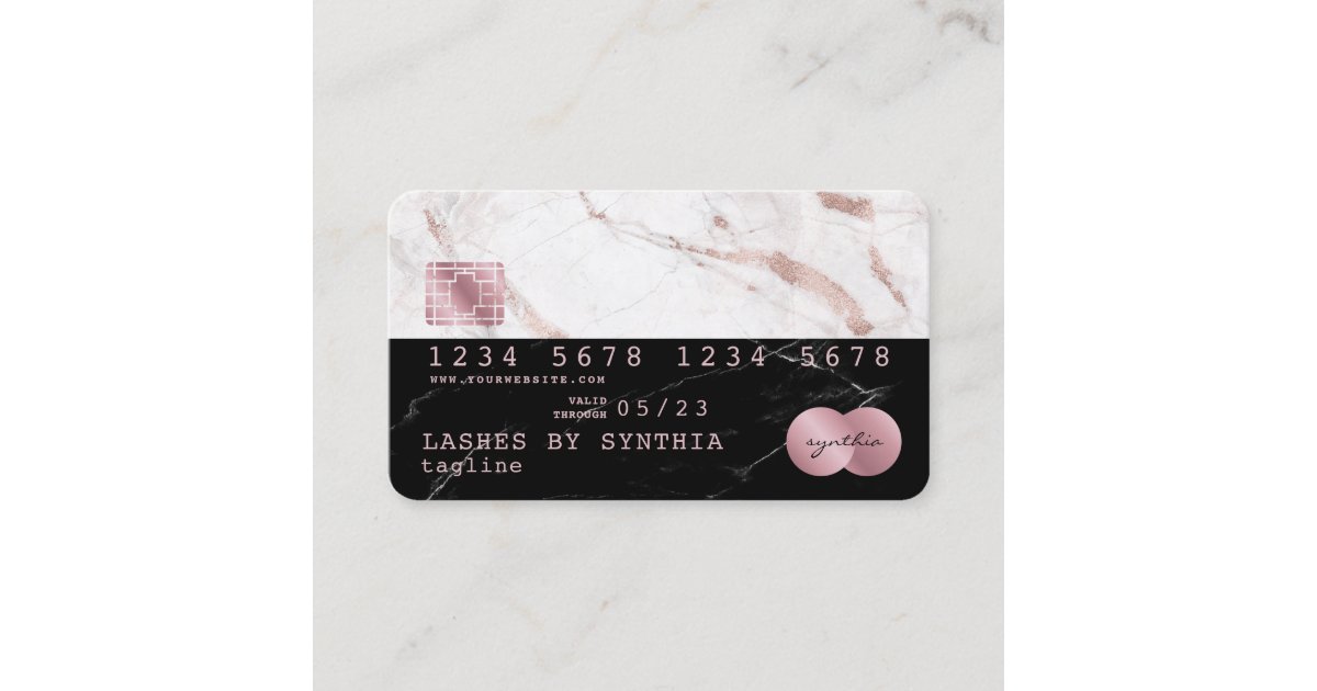 Credit Card Styled Black Marble Rose Gold | Zazzle