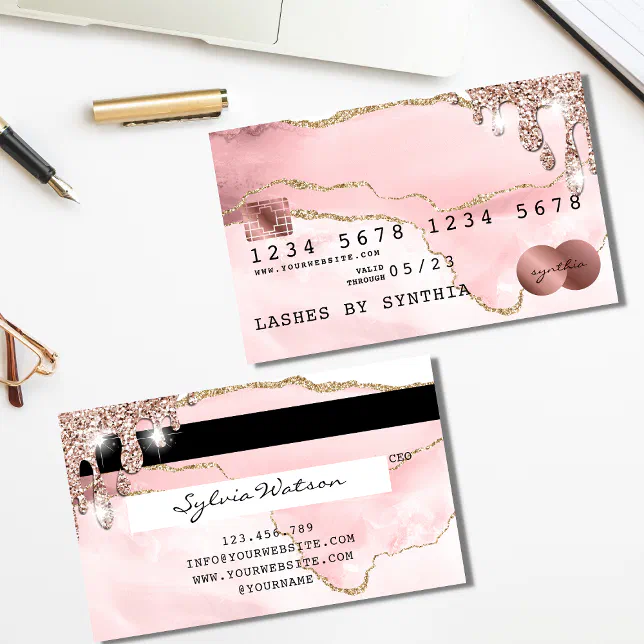 Credit Card Styled Blush Pink Agate Rose Gold | Zazzle