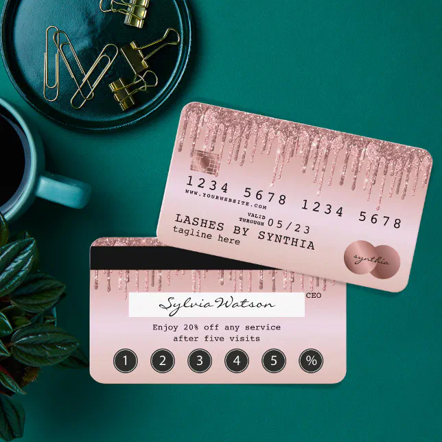 Credit Card Styled Dripping Rose Gold Loyalty card | Zazzle