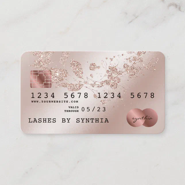 Credit Card Styled Rose Gold Glittering Floral | Zazzle