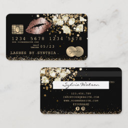 Credit Debit Card Styled Glitter Gold lips diamond | Zazzle