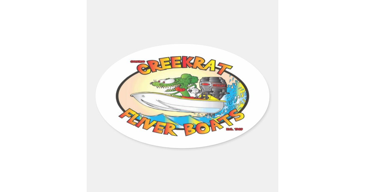 Creekrat Cartoons Fliver Boat Fun Decals Oval Sticker | Zazzle
