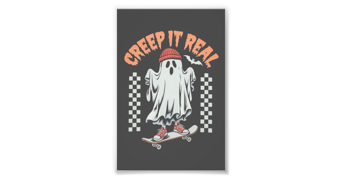 Creep It Real Retro Halloween Skate Ghost Photo Print | Zazzle