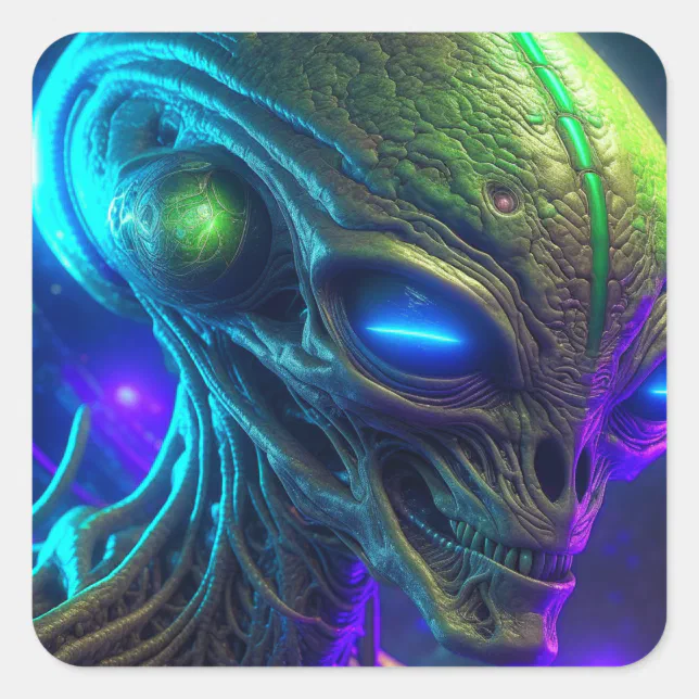 Creepy Alien Head with Glowing Blue Eyes Square Sticker | Zazzle