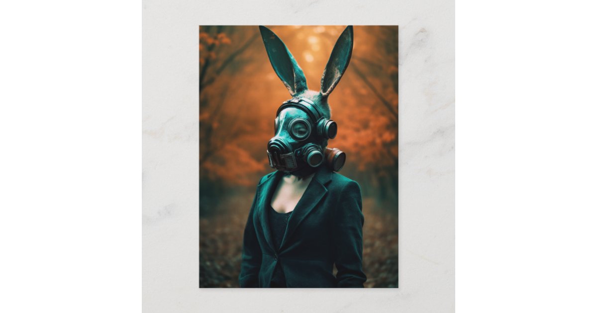 Creepy apocalyptic Gas Mask Rabbit Postcard | Zazzle
