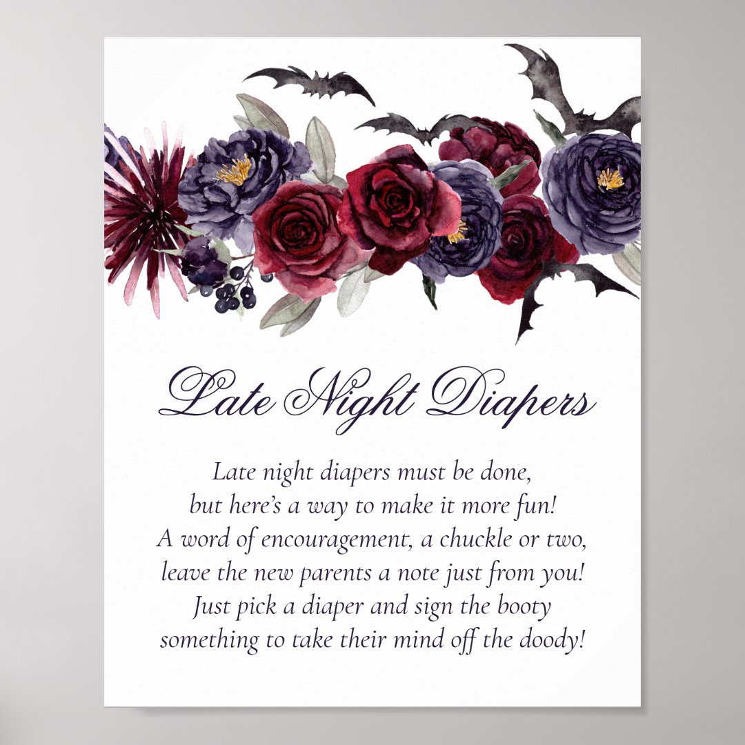 Creepy Beautiful | Dark Floral Late Night Diapers Poster | Zazzle