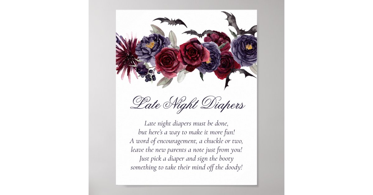Creepy Beautiful | Dark Floral Late Night Diapers Poster | Zazzle