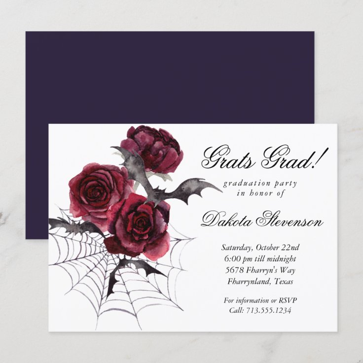 Creepy Beautiful | Gothic Floral Bats Graduation Invitation | Zazzle