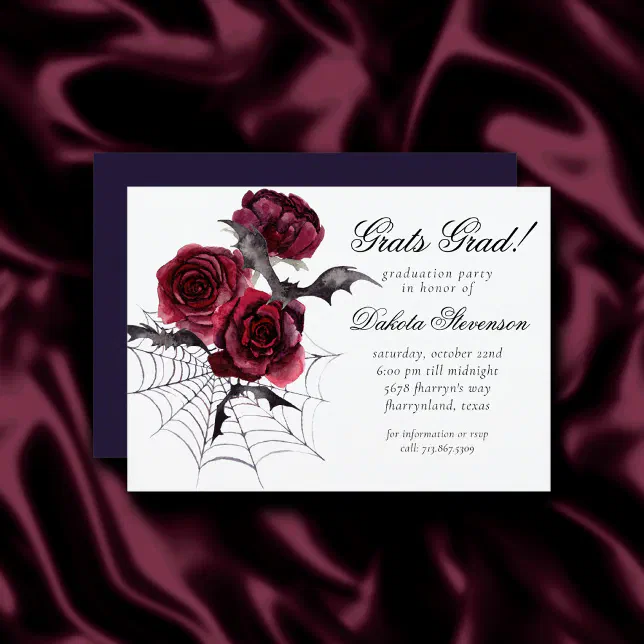Creepy Beautiful | Gothic Floral Bats Graduation Invitation | Zazzle