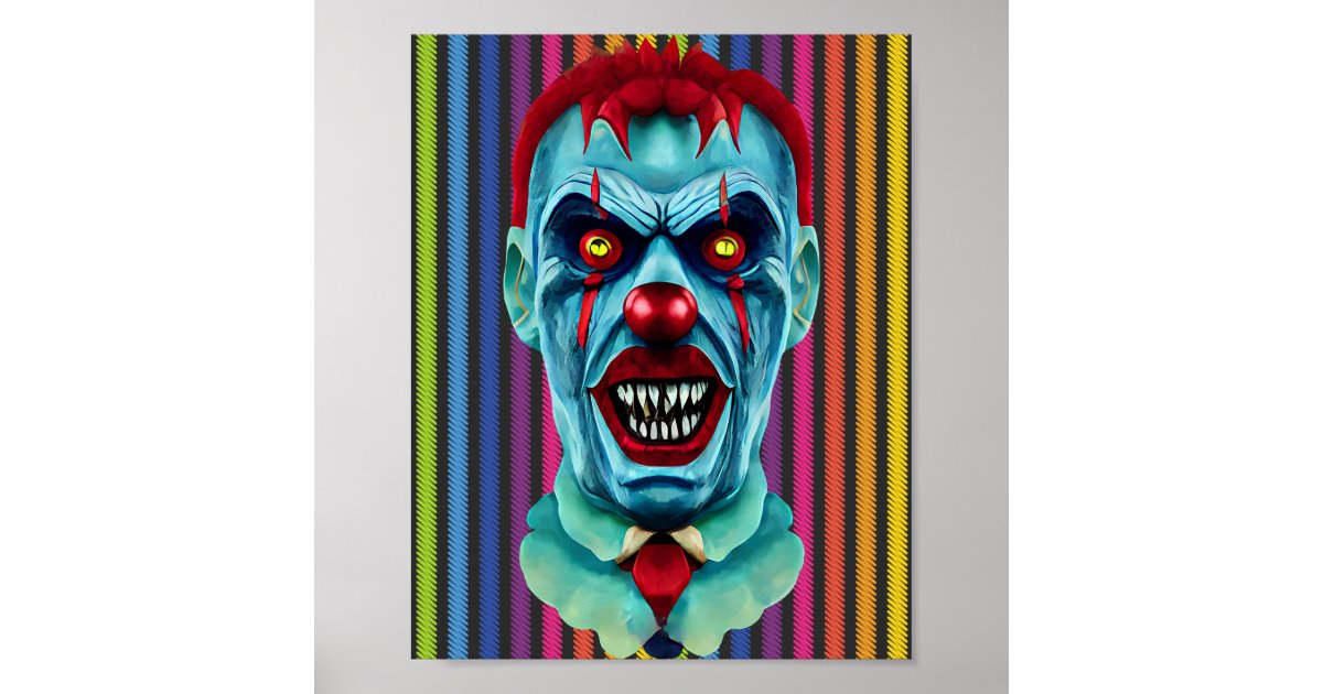 Creepy Blue Killer Zombie Clown Horror Art Poster | Zazzle