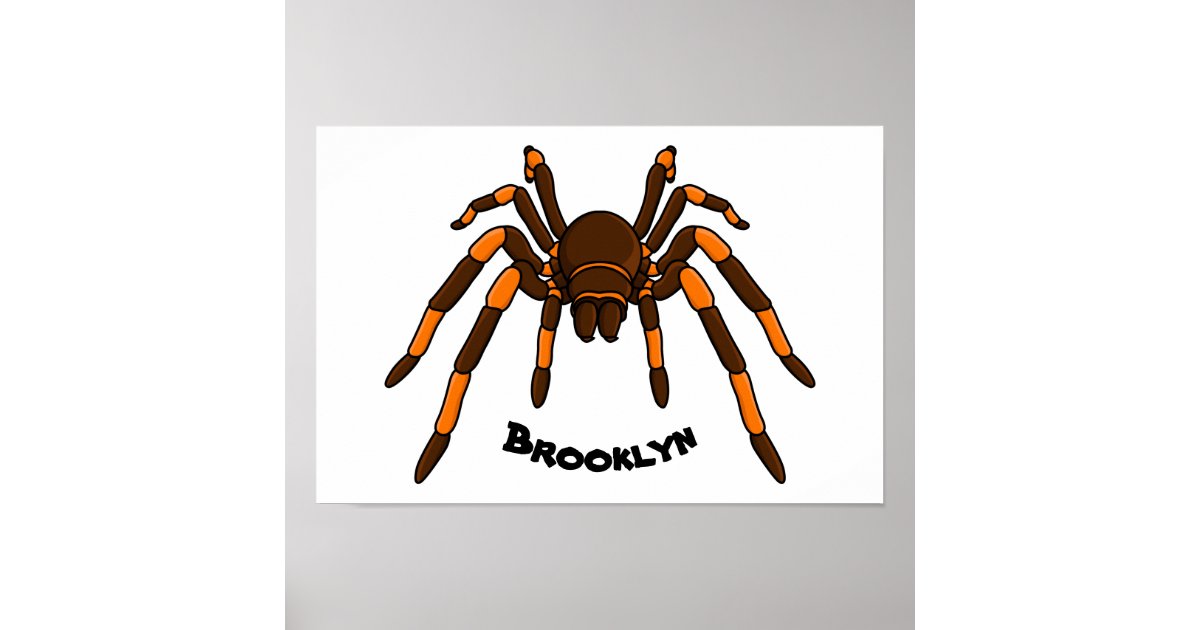 Creepy brown and orange tarantula spider cartoon poster | Zazzle