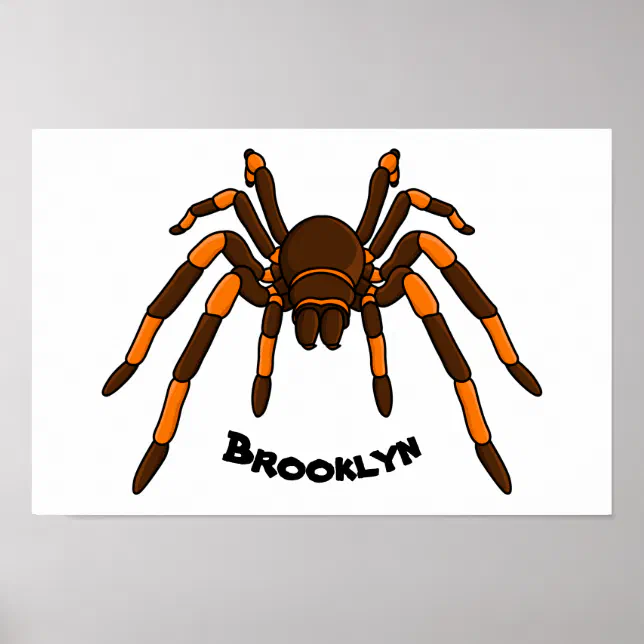 Creepy brown and orange tarantula spider cartoon poster | Zazzle