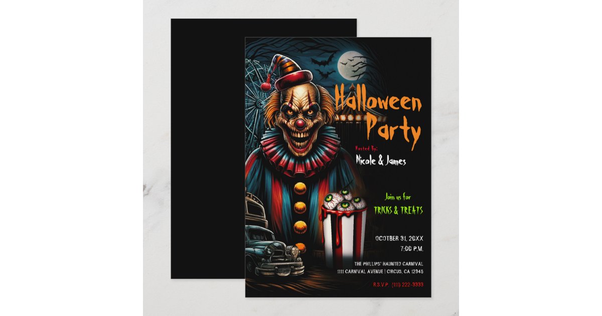 Creepy Carnival Clown Halloween Party Invitation | Zazzle