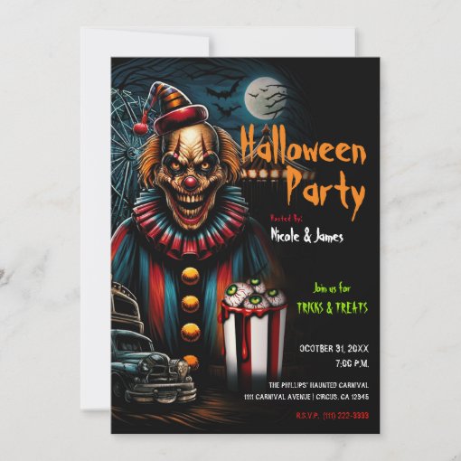 Creepy Carnival Clown Halloween Party Invitation | Zazzle