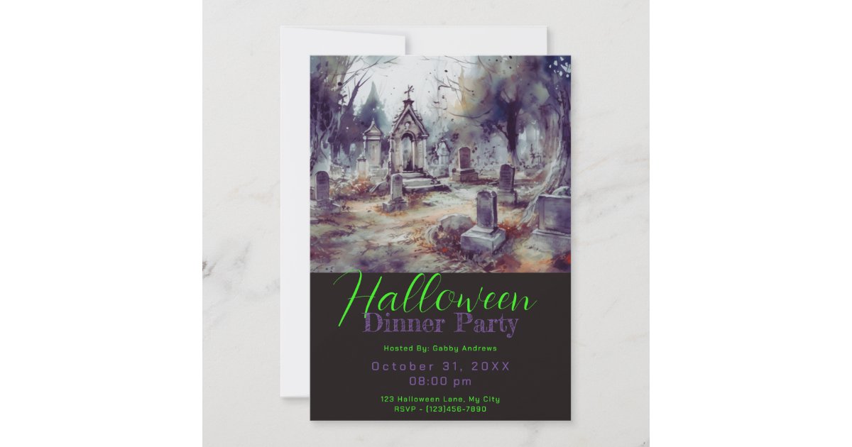Creepy Cemetery Graves Halloween Dinner Party Invitation | Zazzle