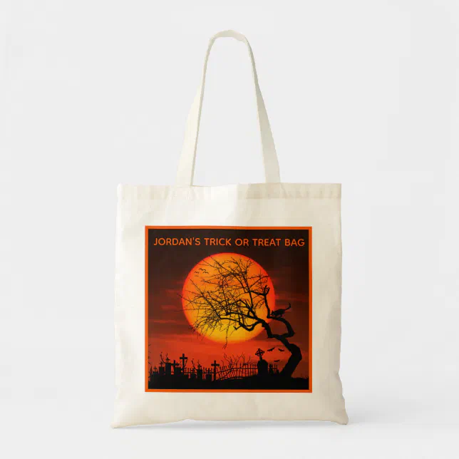 Creepy Cemetery Personalized Trick or Treat Tote Bag | Zazzle