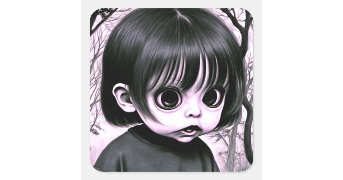 Creepy Child with Big Eyes Scared Square Sticker | Zazzle