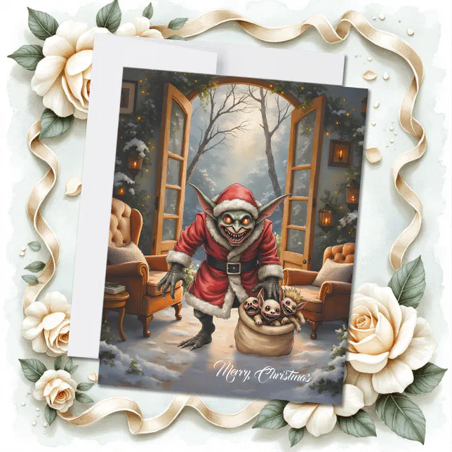 Creepy Christmas Goblin – Dark Fantasy Evil Santa Holiday Card | Zazzle