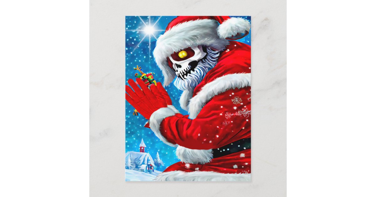 Creepy Christmas Santa Claus Skeleton Monster Art Postcard | Zazzle