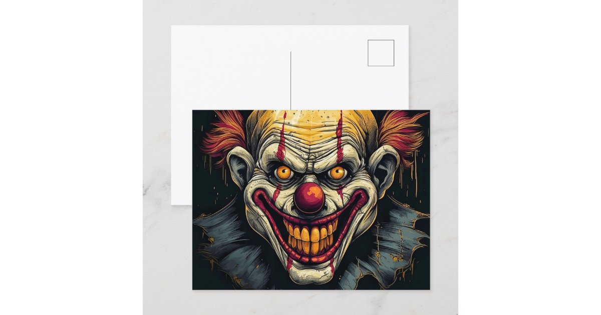 Creepy Circus Clown Illustration Art Postcard | Zazzle