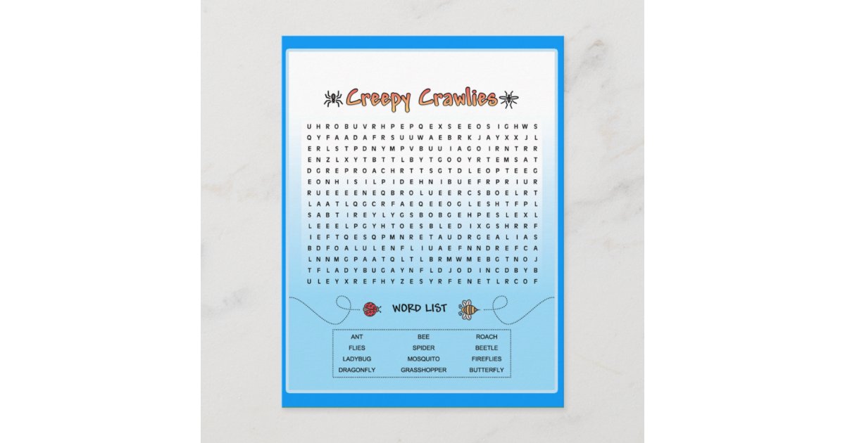 Creepy Crawlies Word Search Postcard | Zazzle