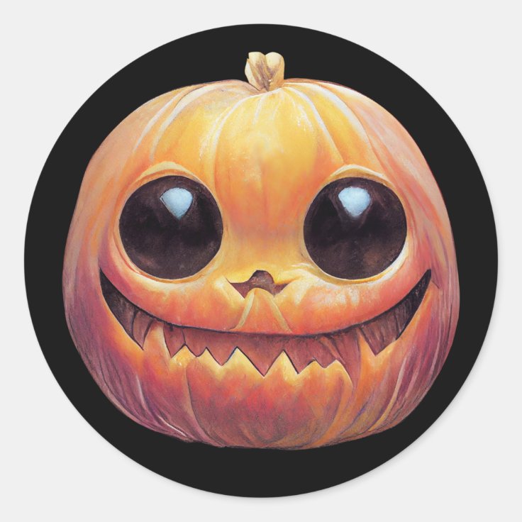 Creepy Cute Halloween Pumpkin Face Classic Round Sticker | Zazzle