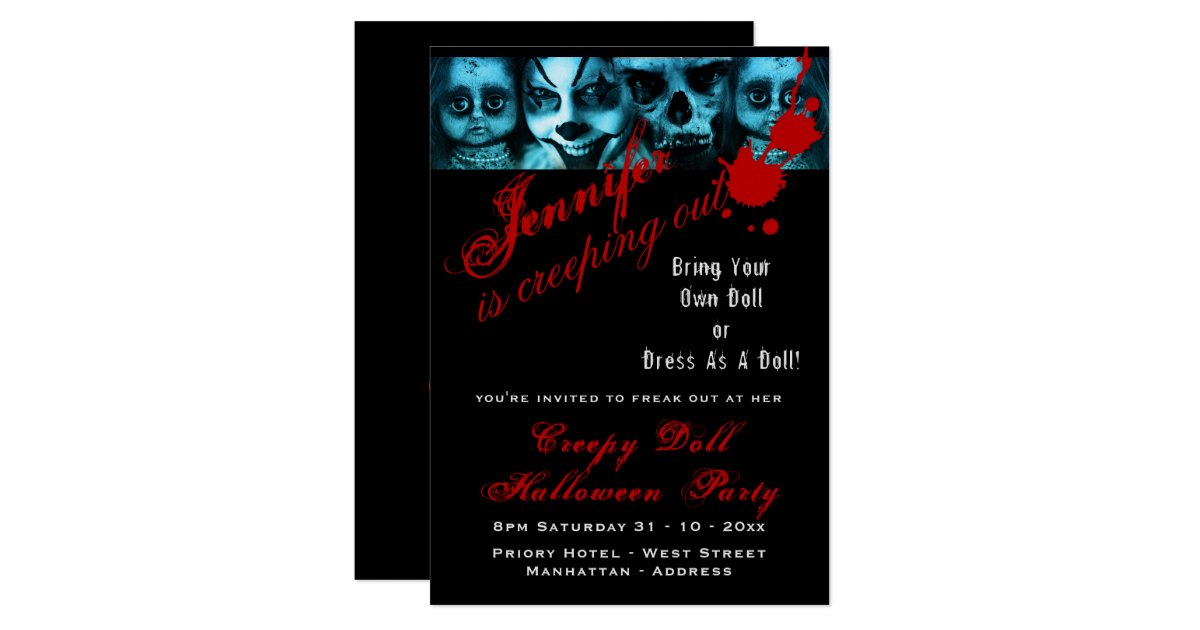 Creepy Doll Costume Party Halloween Evil Scary Invitation | Zazzle.com