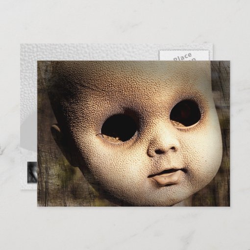 Creepy Doll Head with Missing Eyes Postcard | Zazzle