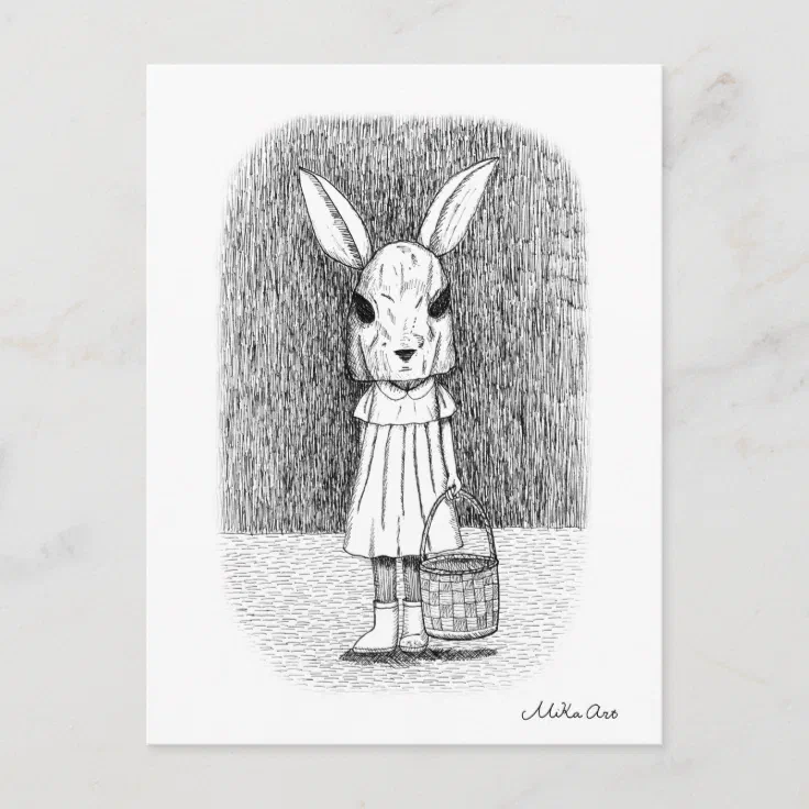Creepy Easter Bunny Monochrome Horror Goth Art Postcard | Zazzle
