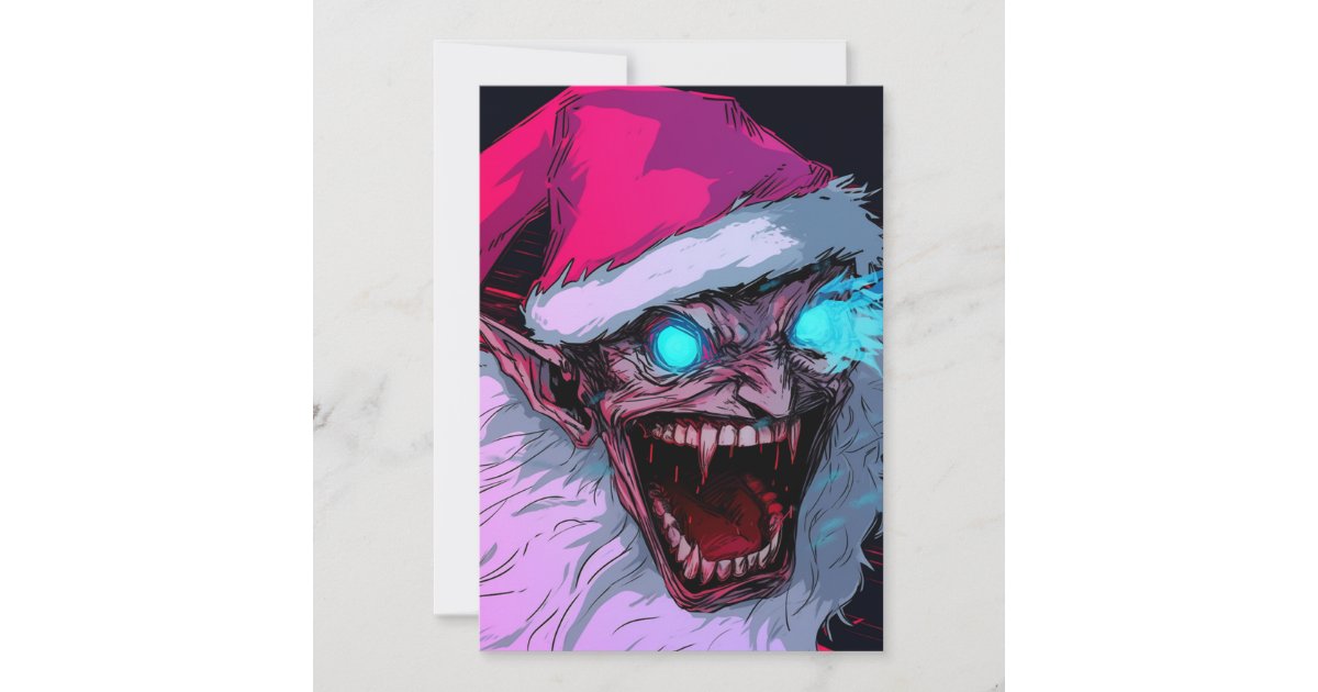 Creepy Evil Santa Scary Krampus Anime Cartoon Holiday Card | Zazzle
