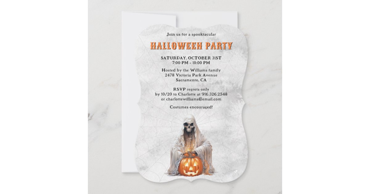 Creepy Ghost Cobweb Pumpkin Halloween Party Invitation | Zazzle