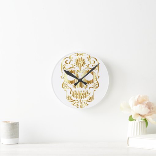 Creepy Gold Skeleton Face Wall Clock | Zazzle