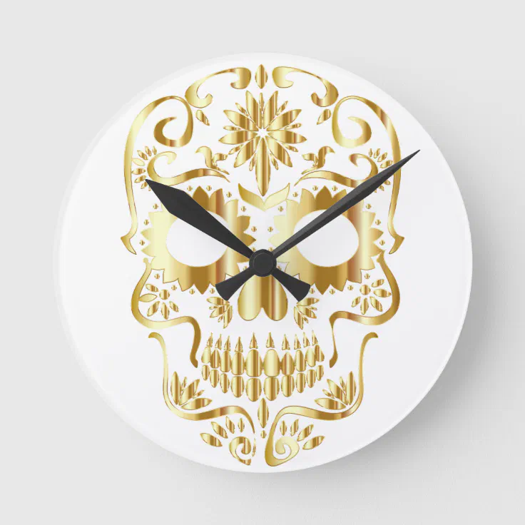 Creepy Gold Skeleton Face Wall Clock | Zazzle
