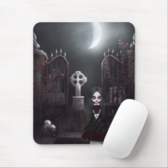 Creepy Goth Girl & Graveyard Mousepad | Zazzle
