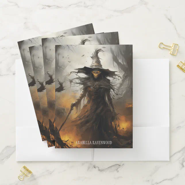 Creepy, Gothic Scary Witch Halloween Horror Pocket Folder | Zazzle