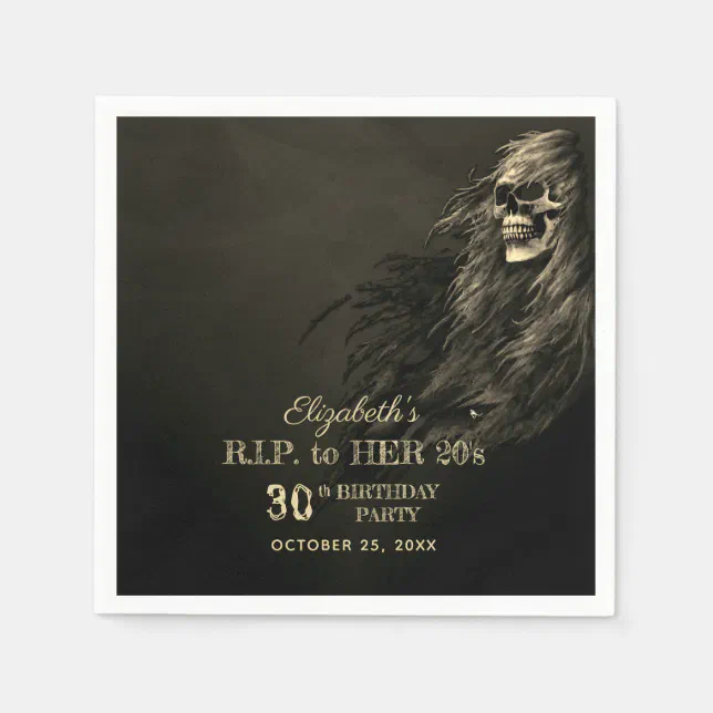 Creepy Hair Skull RIP to Her 20s Birthday Party Napkins | Zazzle